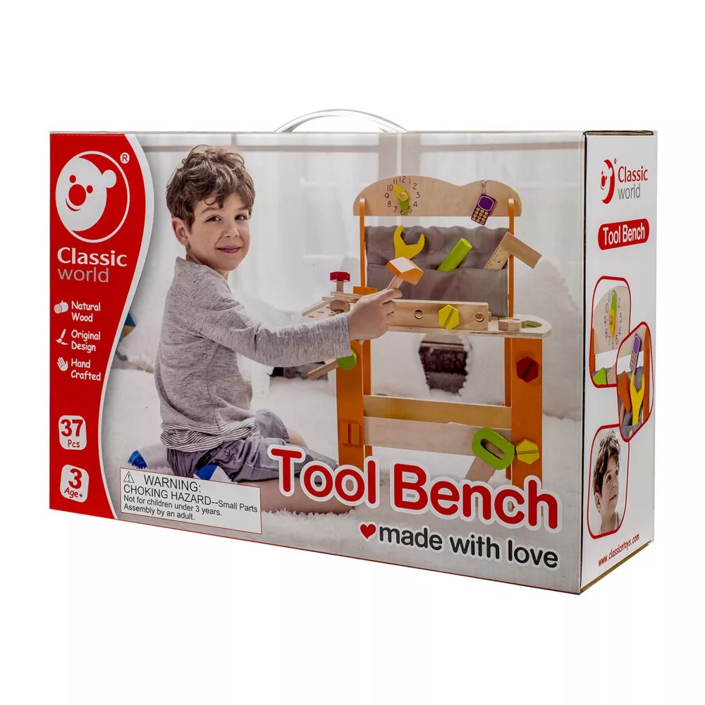 Classic Toys Classic World Wooden Toy Tool Bench, One Size, White Best ...