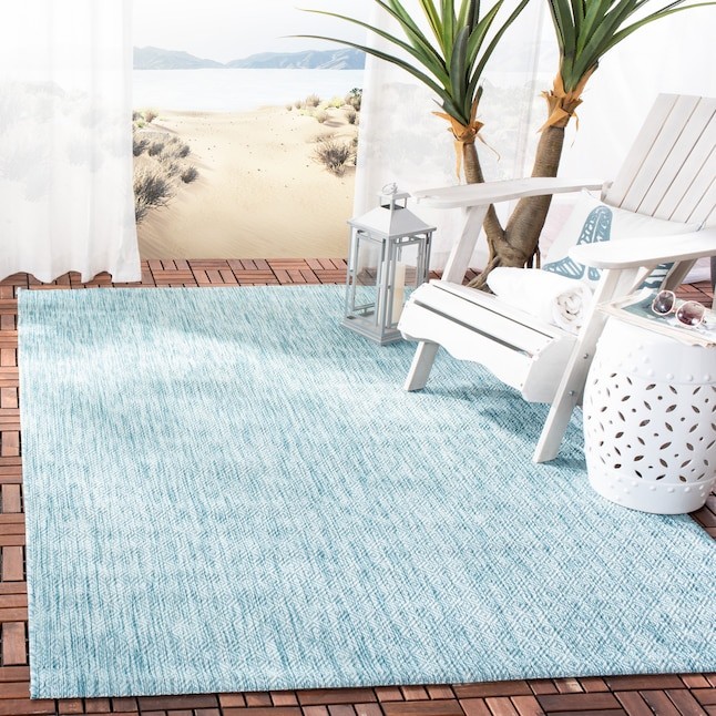 Safavieh 3 x 5 Aqua/Aqua Indoor/Outdoor Abstract Coastal Throw Rug ...