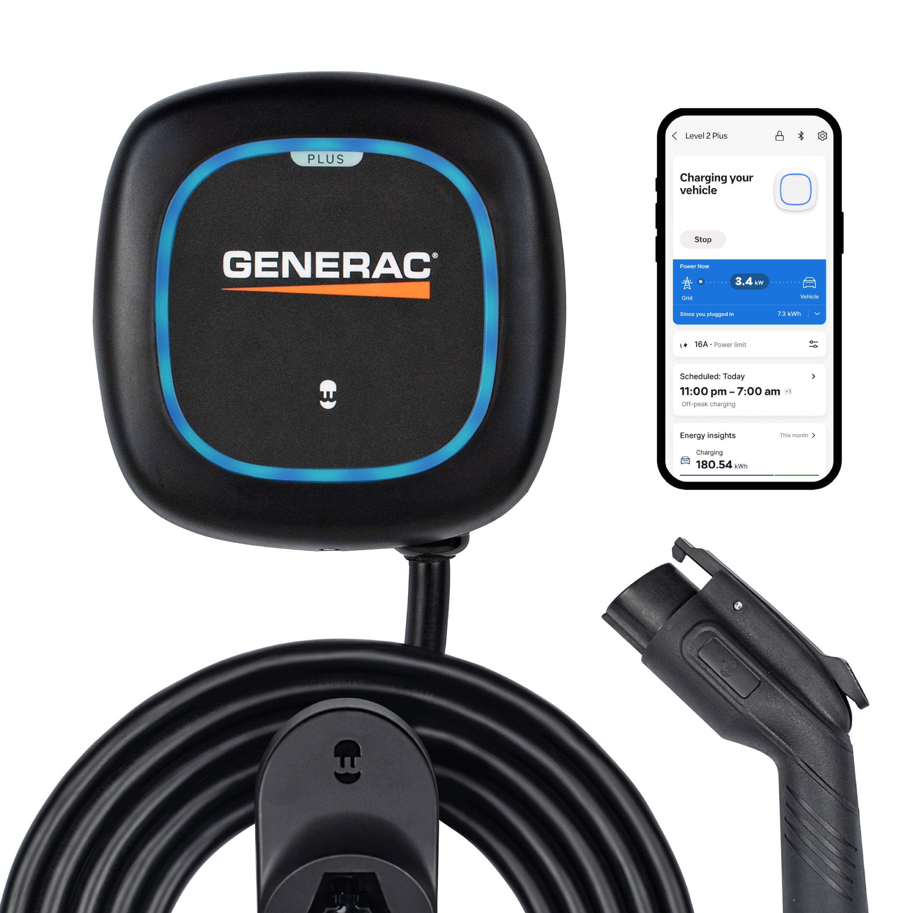 Generac Level 2 Hardwired EV Electric Vehicle Charging Station-up to 48 Amps/ 240-Volts with 25 ...