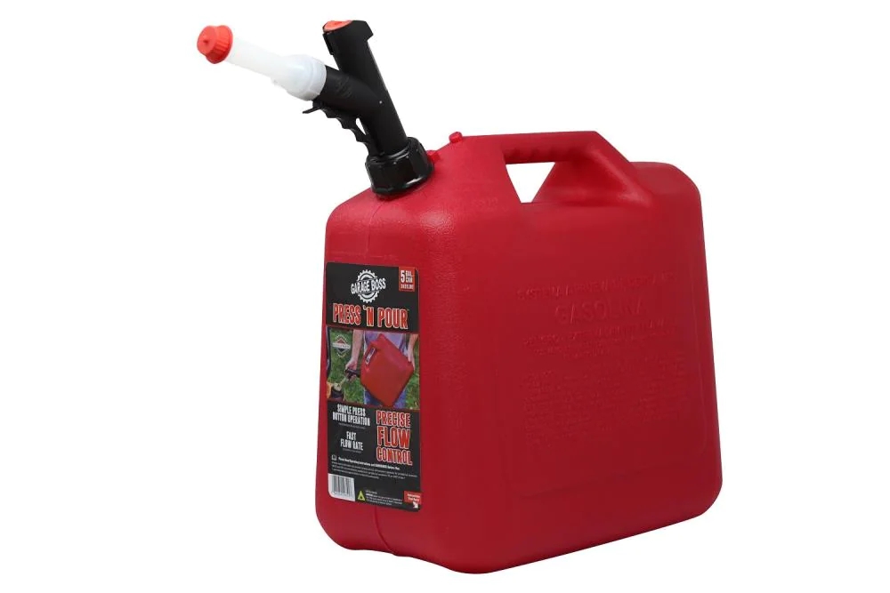 GarageBOSS Red Plastic Gas Can with Self-Venting Spout, 5 Gallon ...