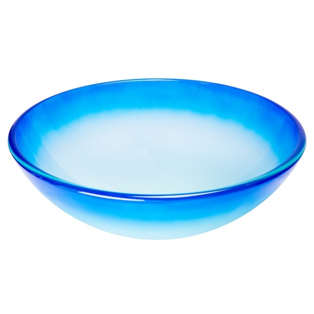 Eden Bath Blue Glass Vessel Round Modern Bathroom Sink (16.375-in x 16. ...