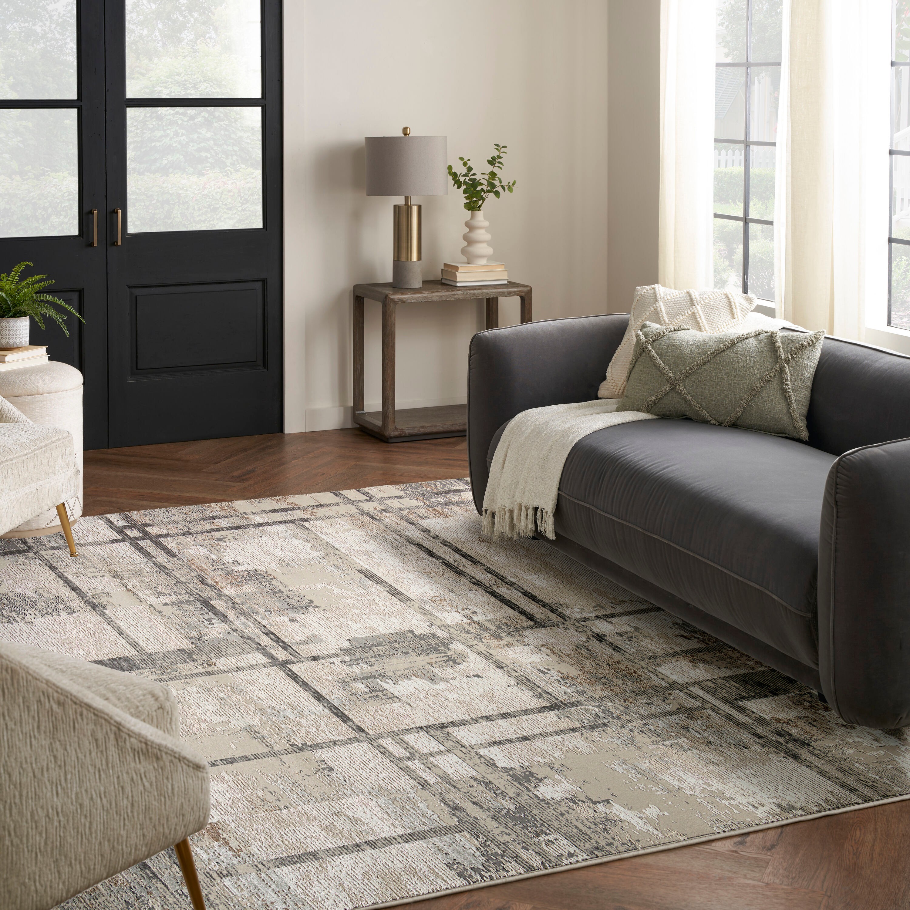 Nourison Home 8 X 10 (ft) Ivory Indoor Abstract Area Rug Polyester in ...