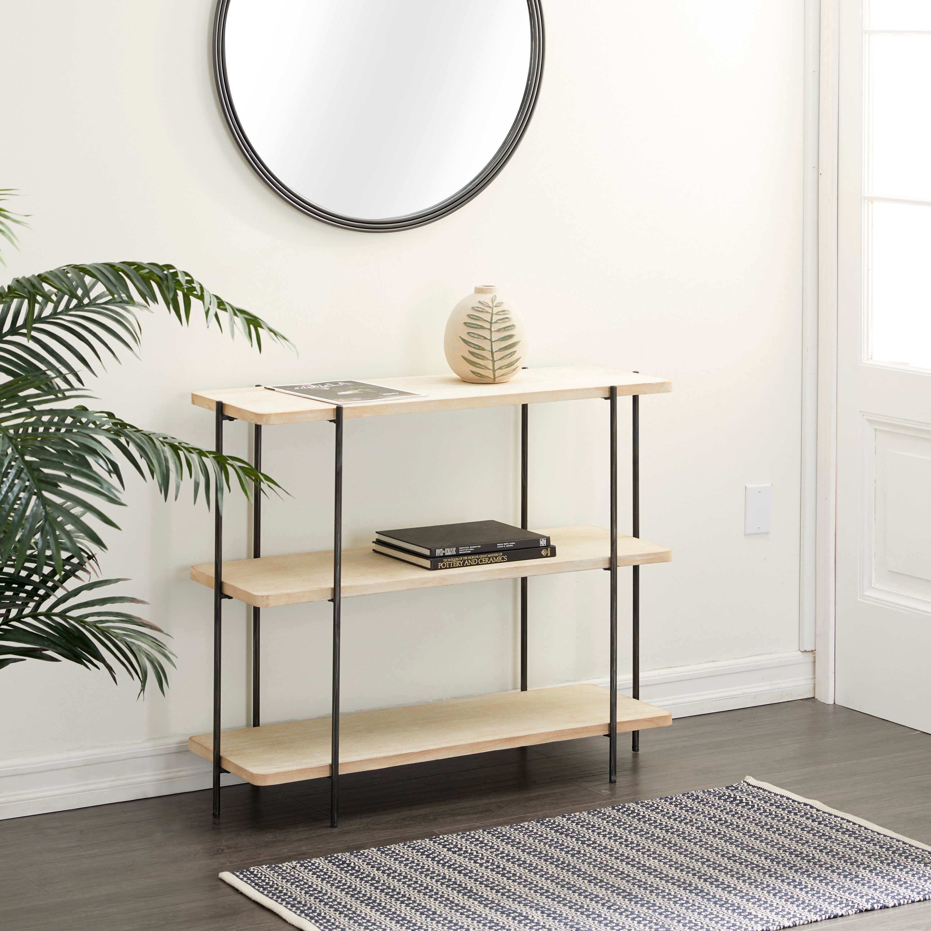 "Grayson Lane Modern 40"" Beige 2 Shelves with Slim Black Metal Legs ...
