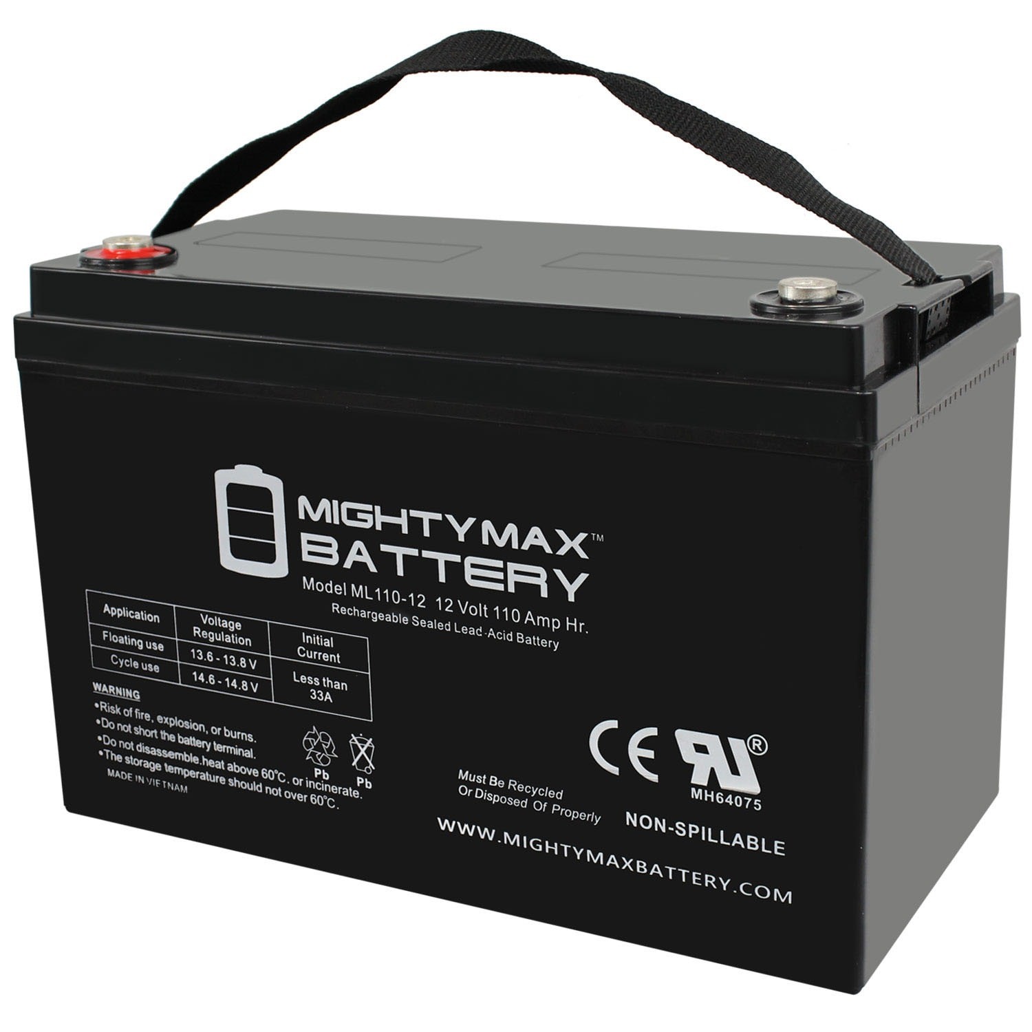Mighty Max Battery 12V 110AH Replaces UB121100-ER Sealed Lead Acid ...