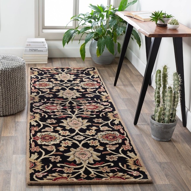 Surya Caesar 3 x 12 Wool Black Indoor Border Oriental Runner Rug ...