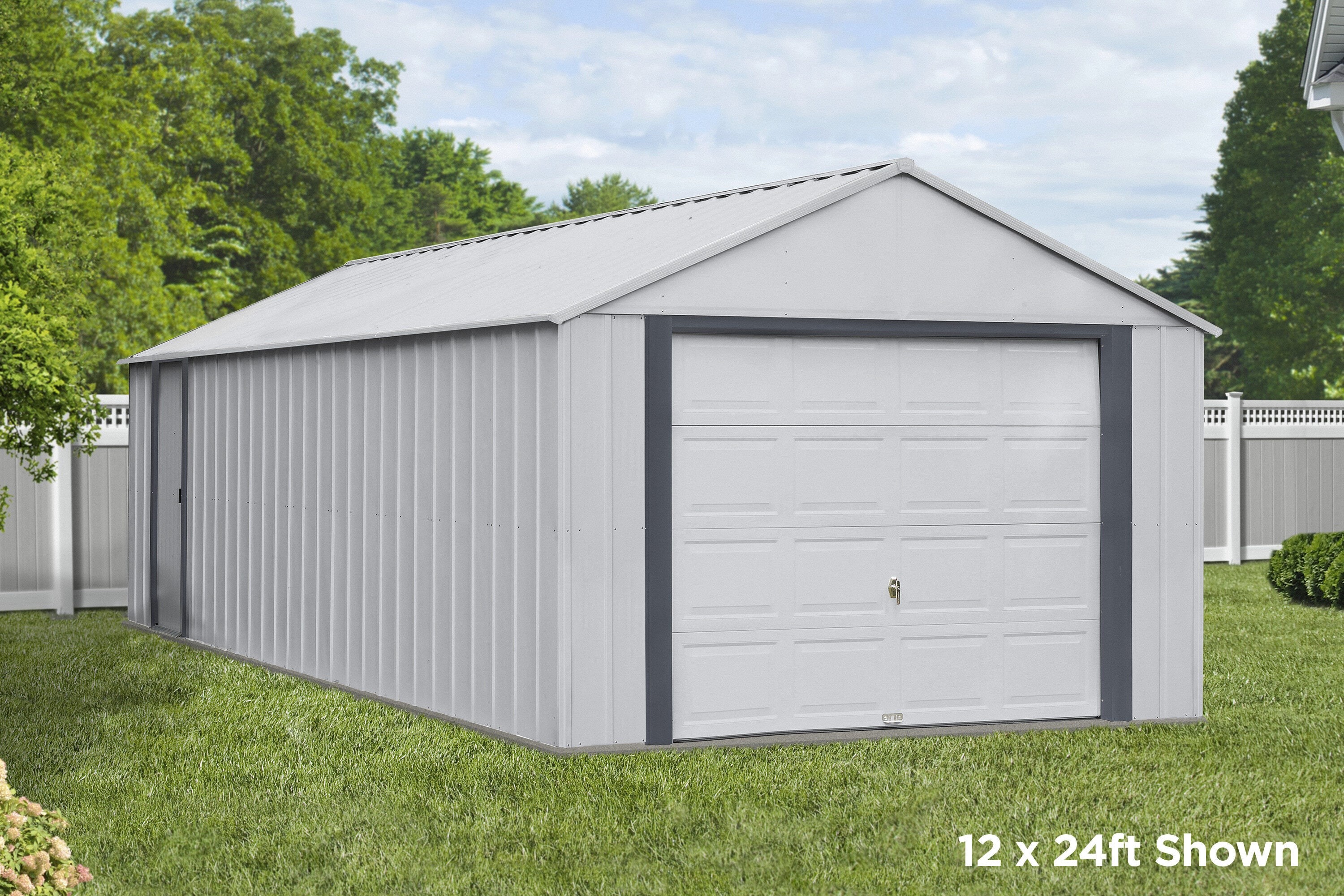 Arrow 12-ft x 24-ft Metal Single Car Garage Building in Gray ...