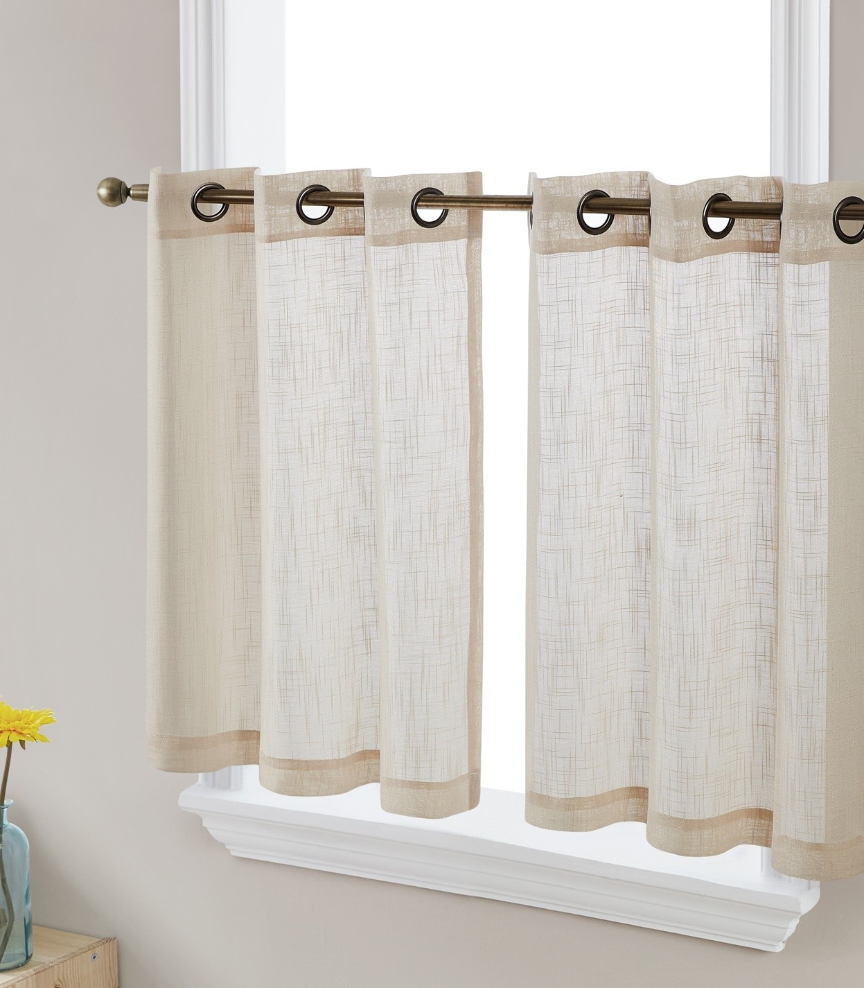 HLC.me 36-in Beige Polyester Grommet Sheer Tier Curtain in Brown/Tan ...