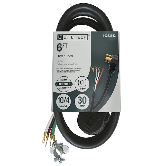 Utilitech 6 ft 4 Prong Black Dryer Appliance Power Cord UTD100406 De utilitech-6-ft-4-prong-black-dryer-appliance-power-cord-utd100406-de