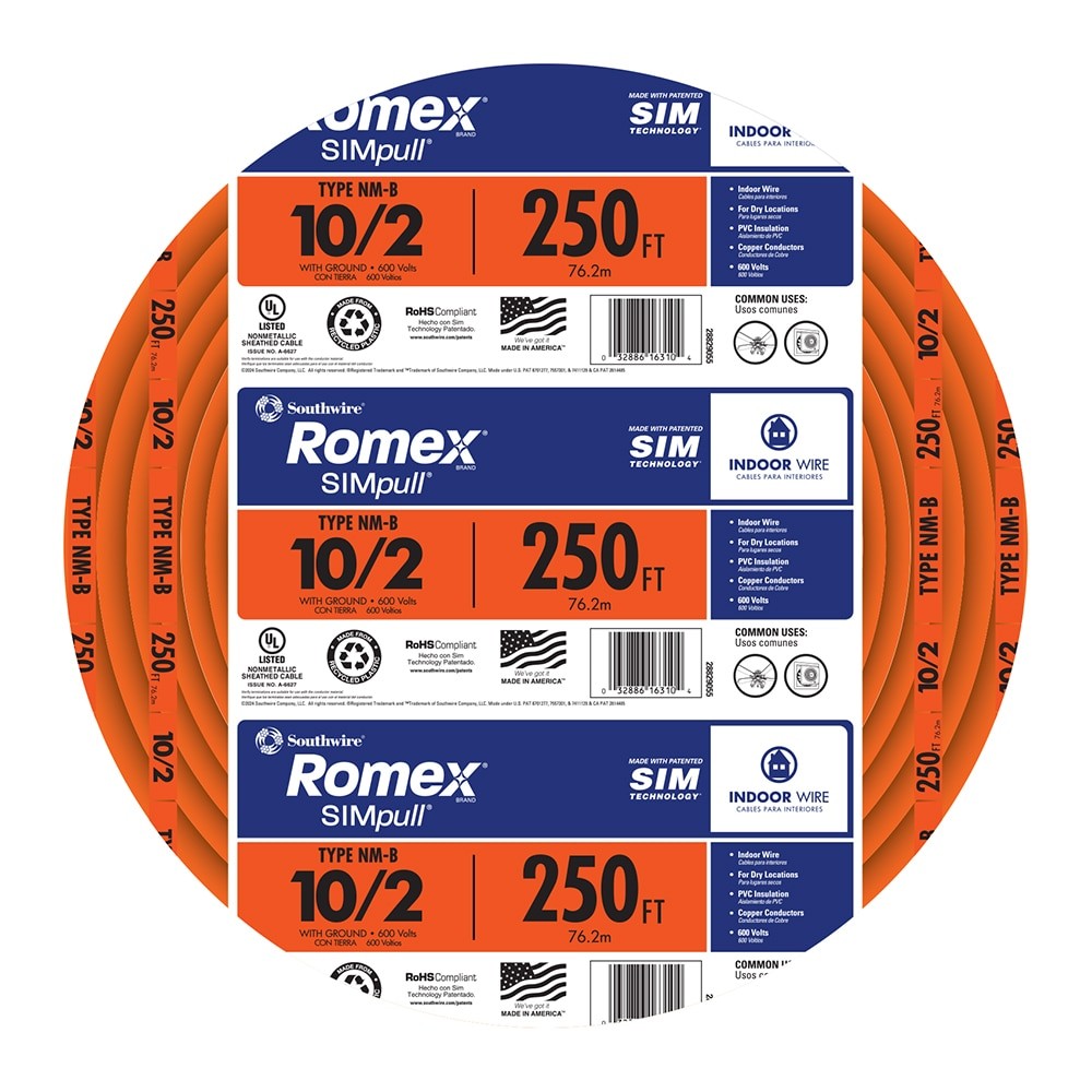 Southwire 250-ft 10 / 2 / Romex SIMpull Solid Indoor CU NM-B W/G ...