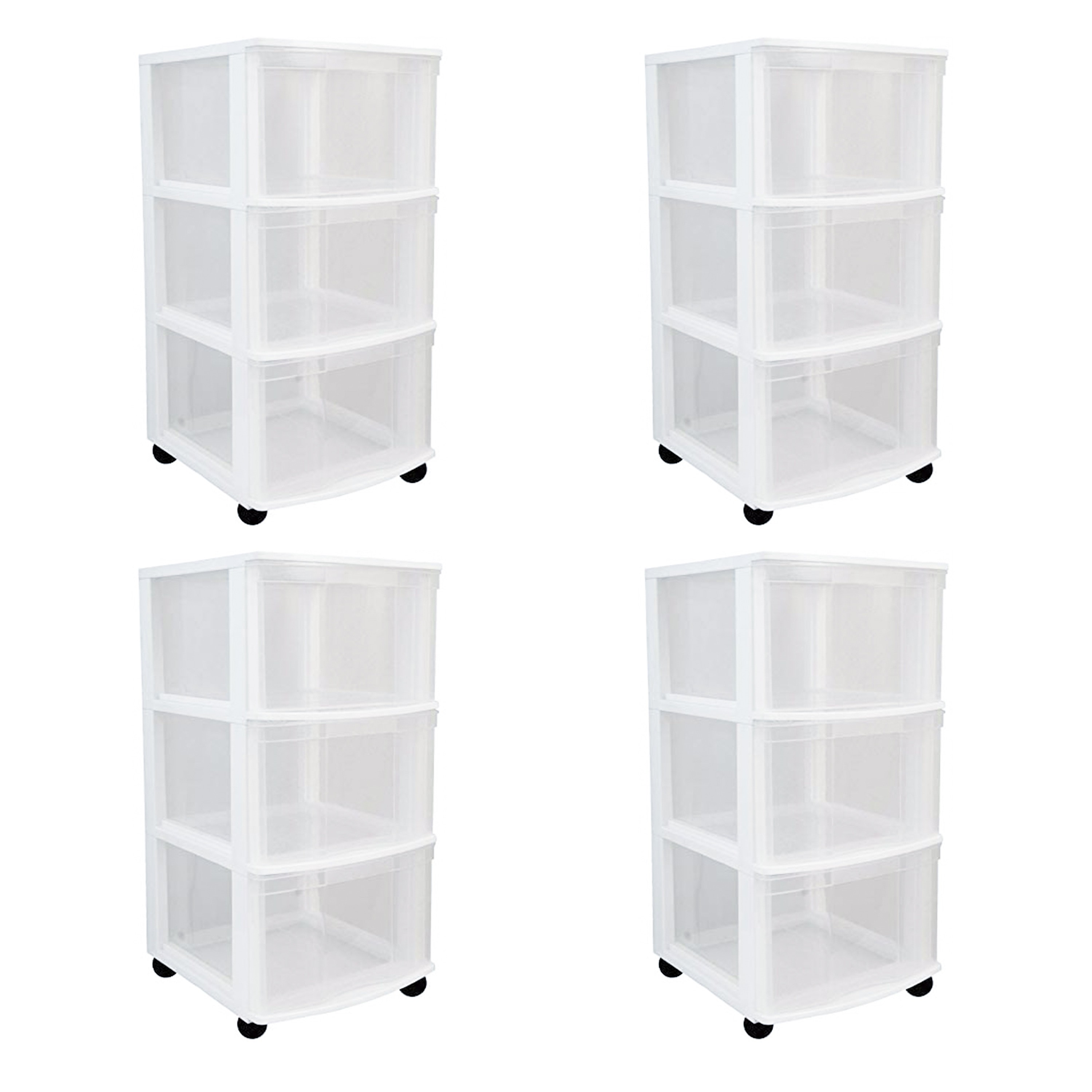 Gracious Living 4-Pack 3-Drawers White Rolling Plastic Storage Drawer ...