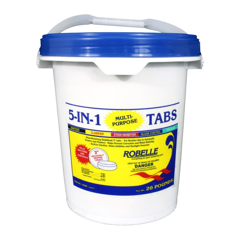 Robelle 5-In-1 Pool Chlorine Tablets, 3-Inch, 20 lbs. Bucket ...