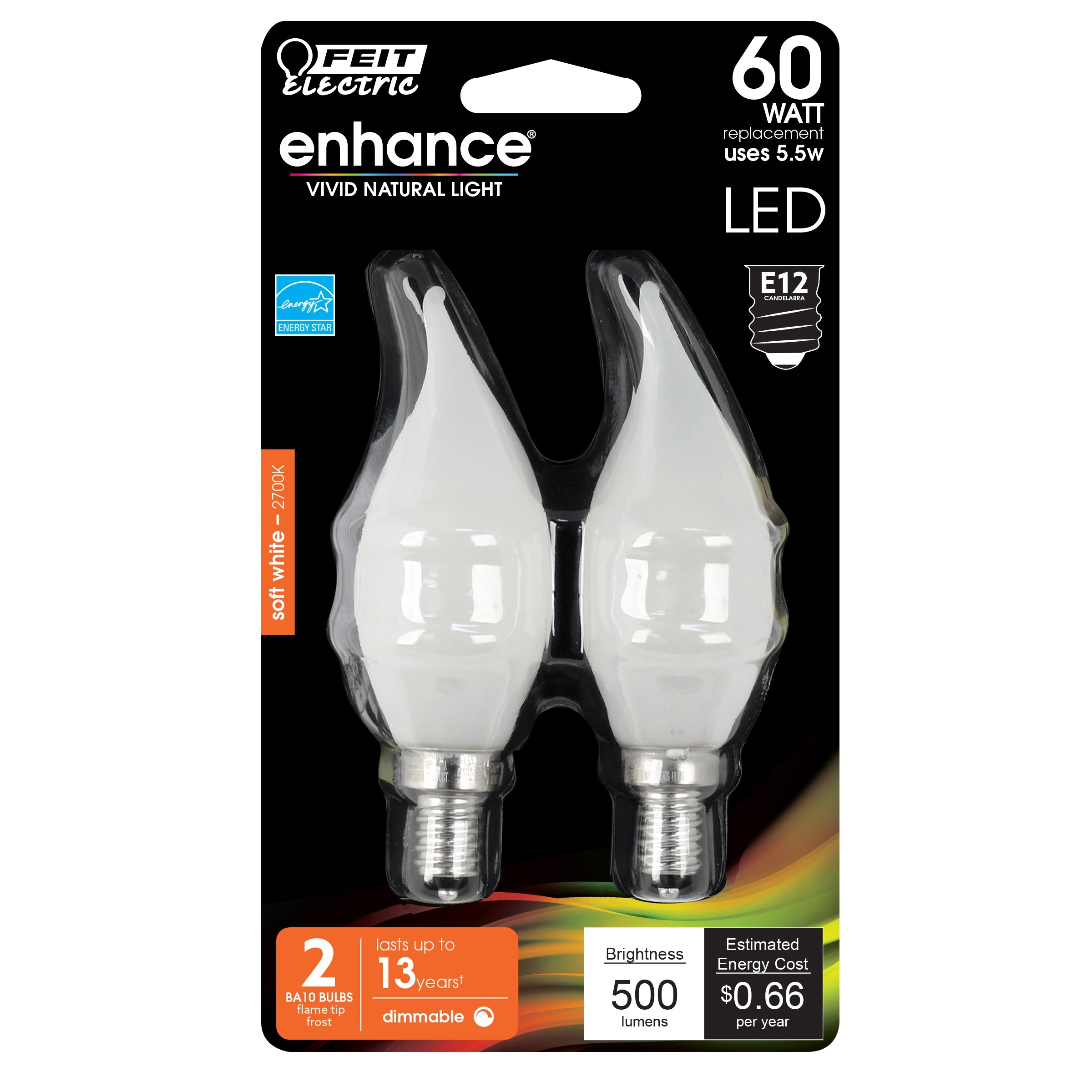 Feit Electric LED FIlament 60-Watt EQ CA10 Soft White Candelabra Base (e-12) Dimmable LED ...