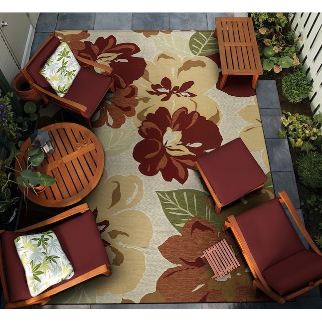 Couristan Dolce 4 x 5 Rose Bud Indoor/Outdoor Floral/Botanical Area Rug ...