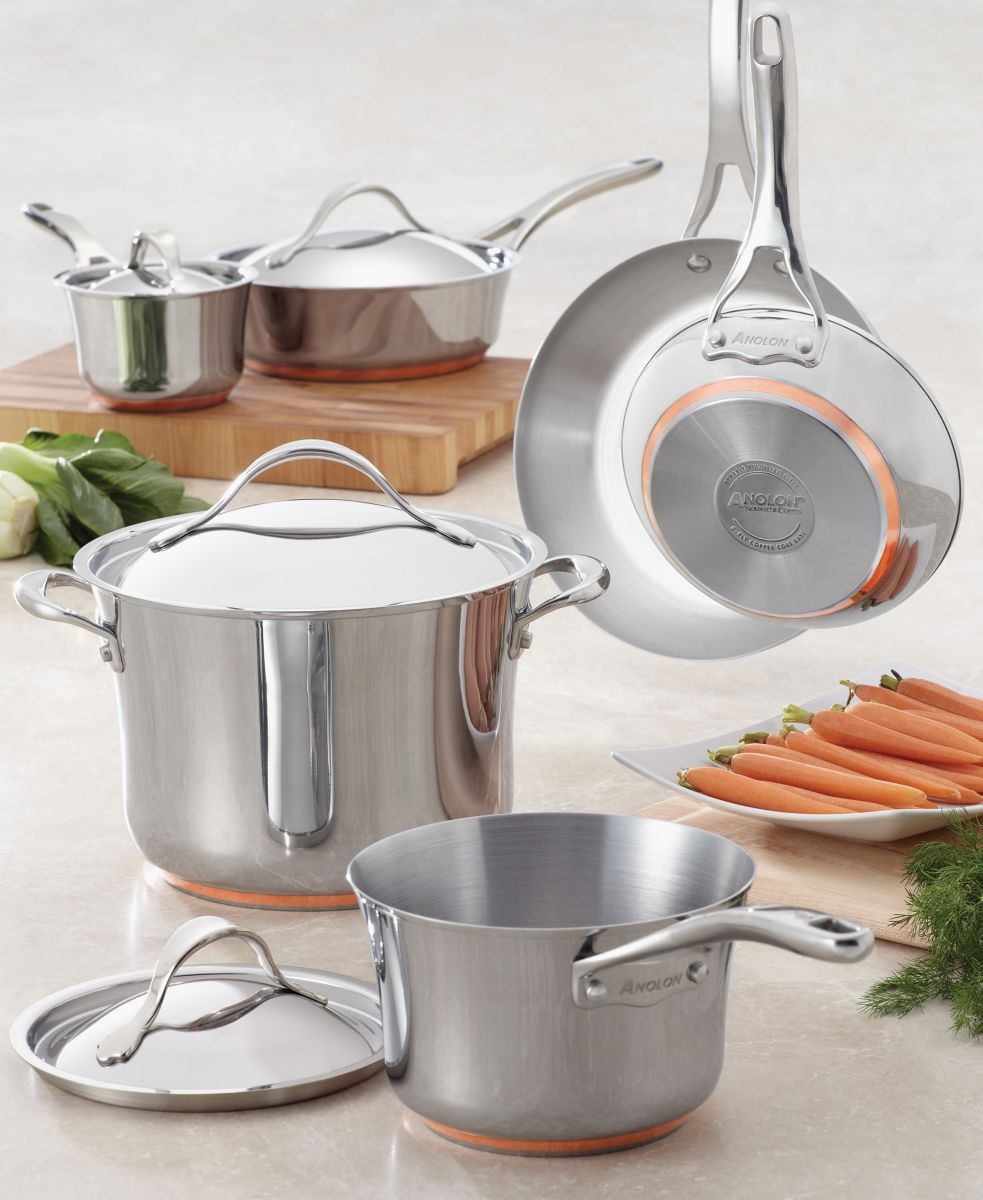 Anolon Nouvelle Copper Stainless Steel Cookware Set, 10 Piece ...