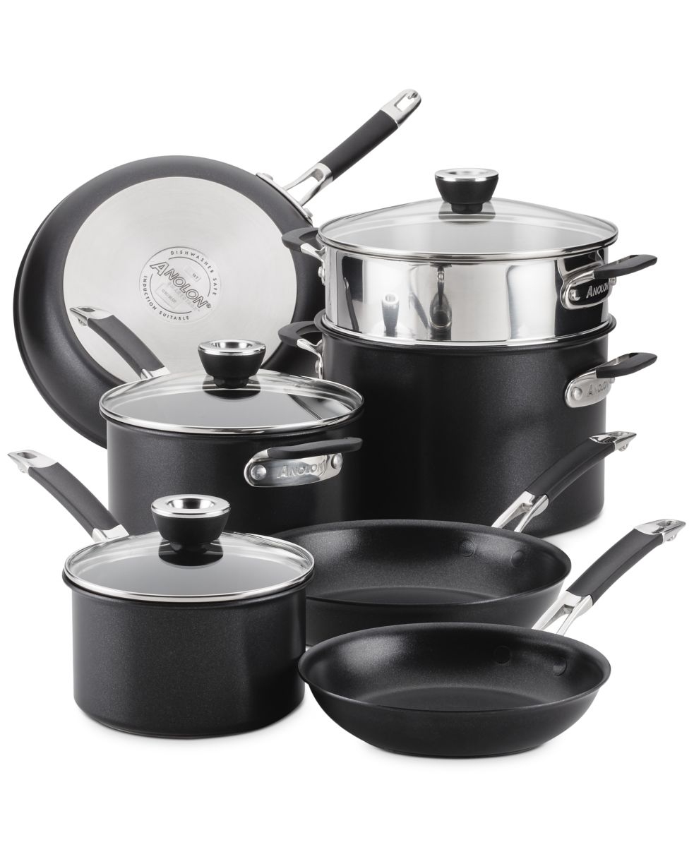 Anolon SmartStack Hard-Anodized Nesting Cookware Set, 10 Piece - Black ...