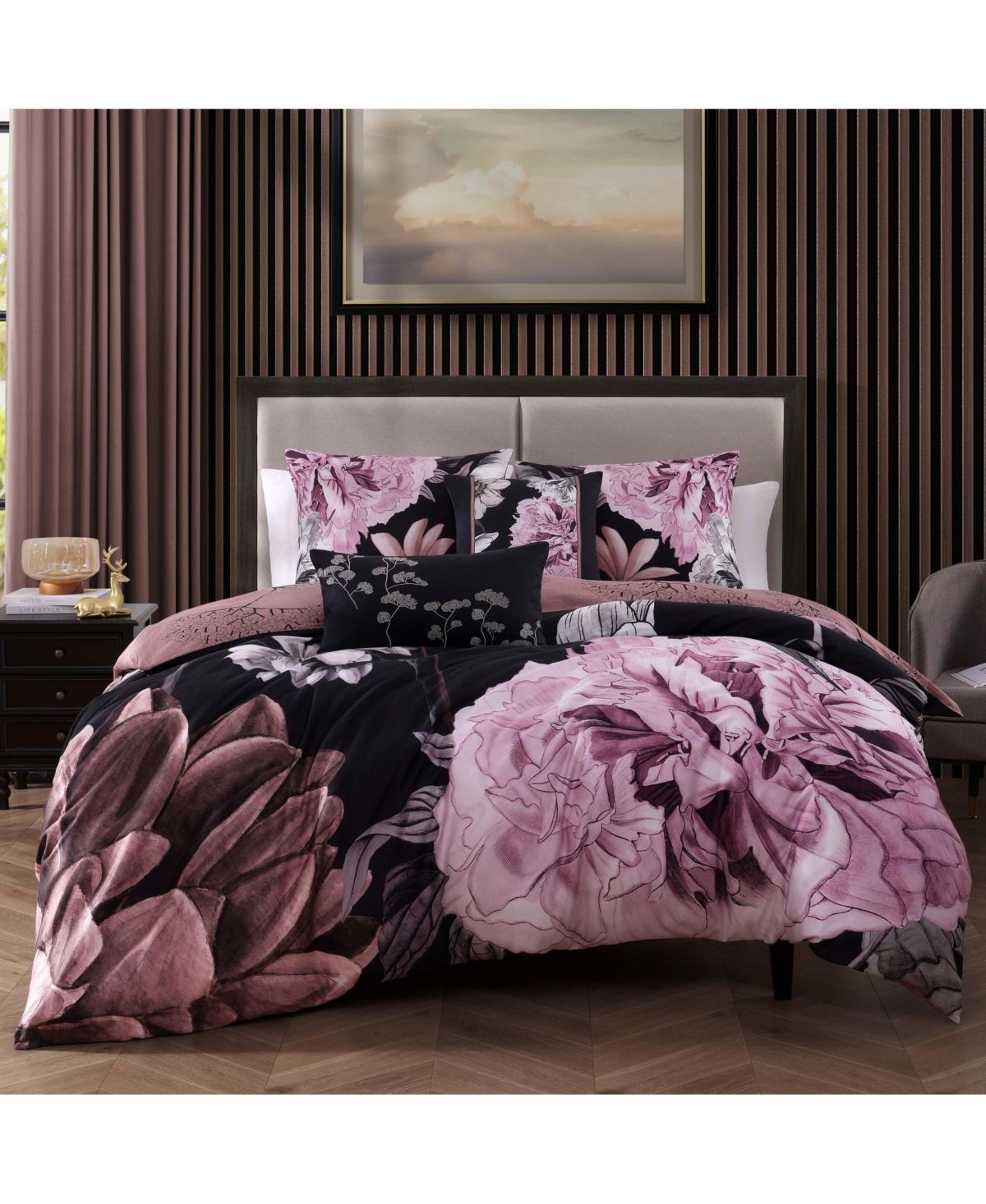 Midnight Meadow Bedding 100% Cotton 5 Piece Queen Size Reversible ...