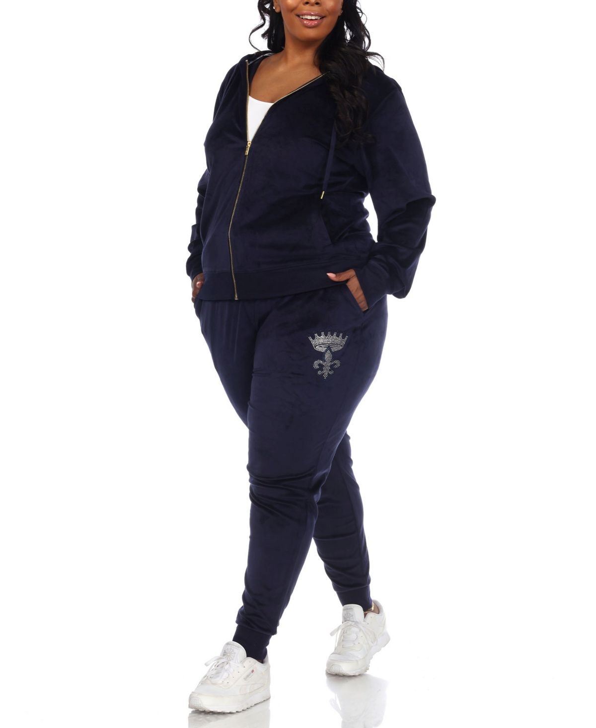 Plus Size Rhinestone Velour Tracksuit 2 Piece Set Deals and Price ...