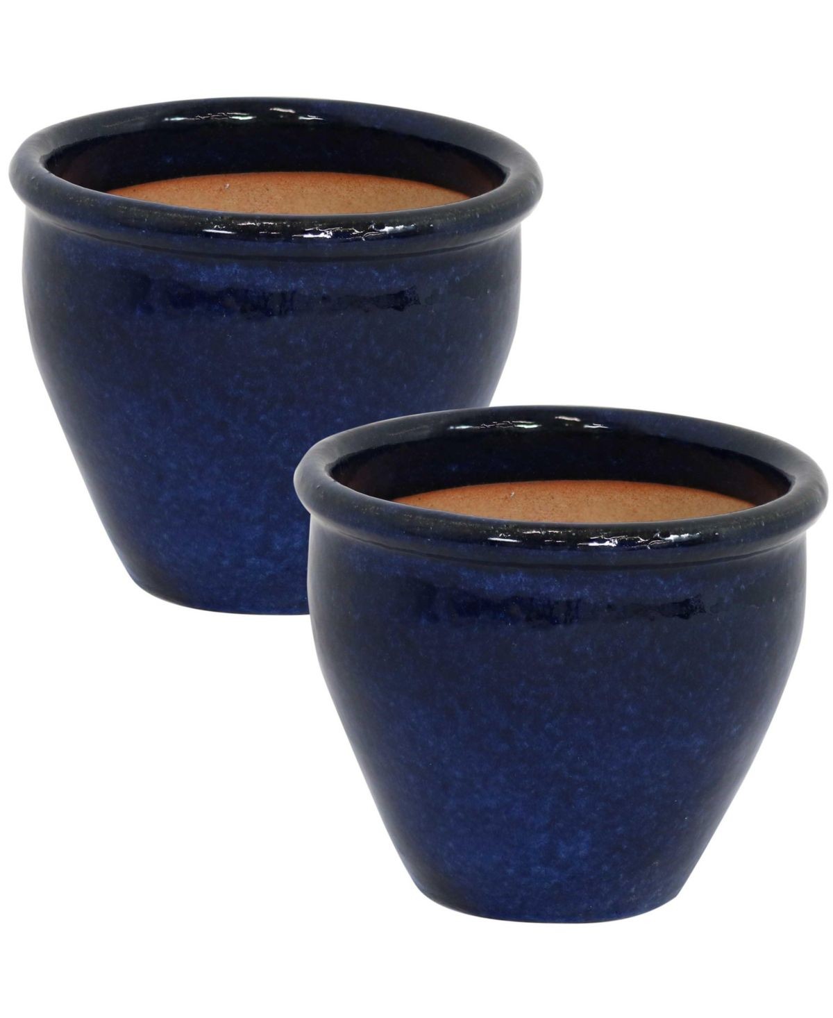 Round Ceramic Planter - Set of 2 Indoor or Outdoor Plant Pots with ...
