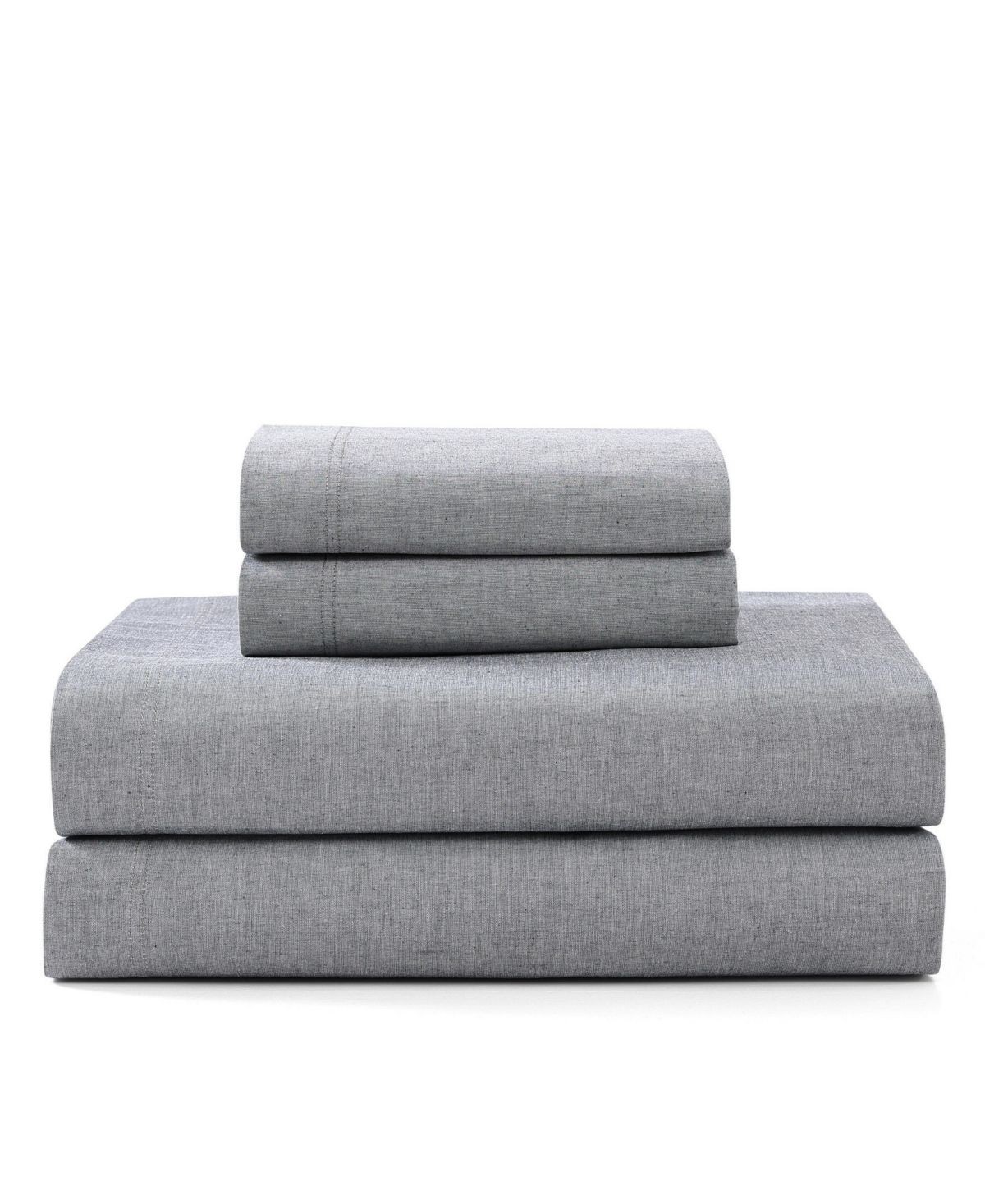 Solid 144-Thread Count Cotton Chambray Washed 4-Pc. Sheet Set, Queen ...