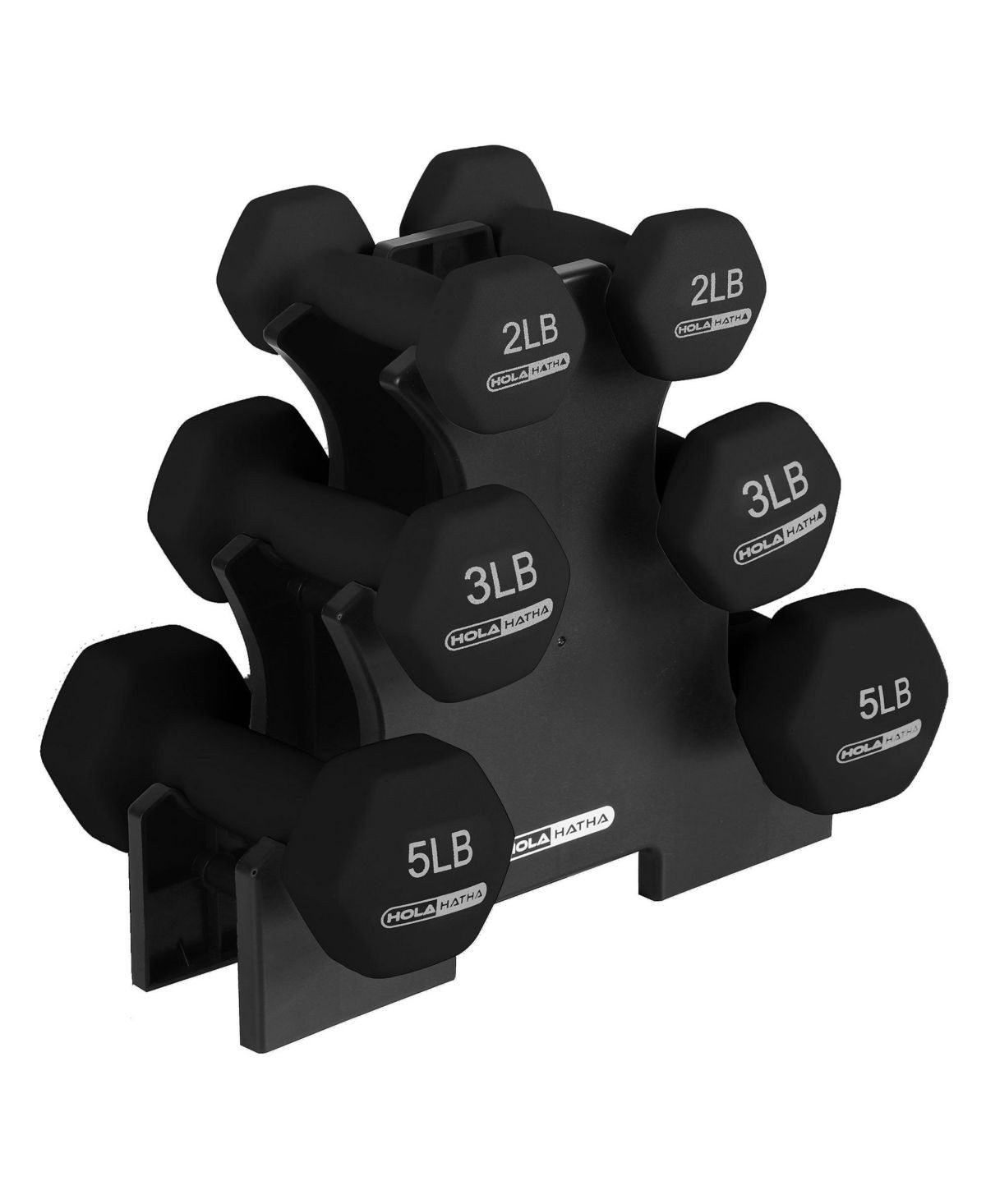 2, 3, and 5 Pound Neoprene Dumbbell Free Hand Weight Set w/Rack, Black ...