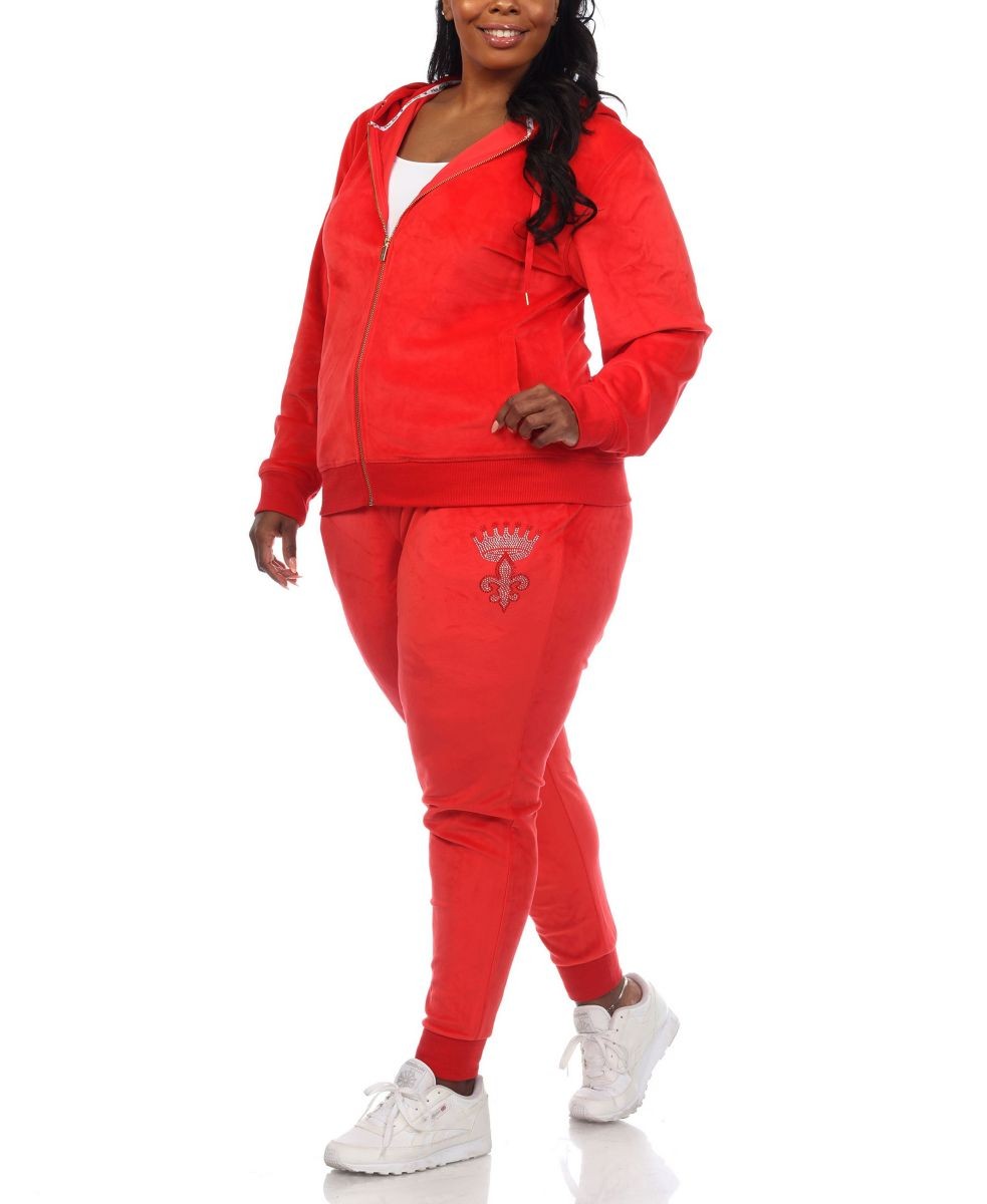 Plus Size Rhinestone Velour Tracksuit 2 Piece Set Best Deals and Price ...