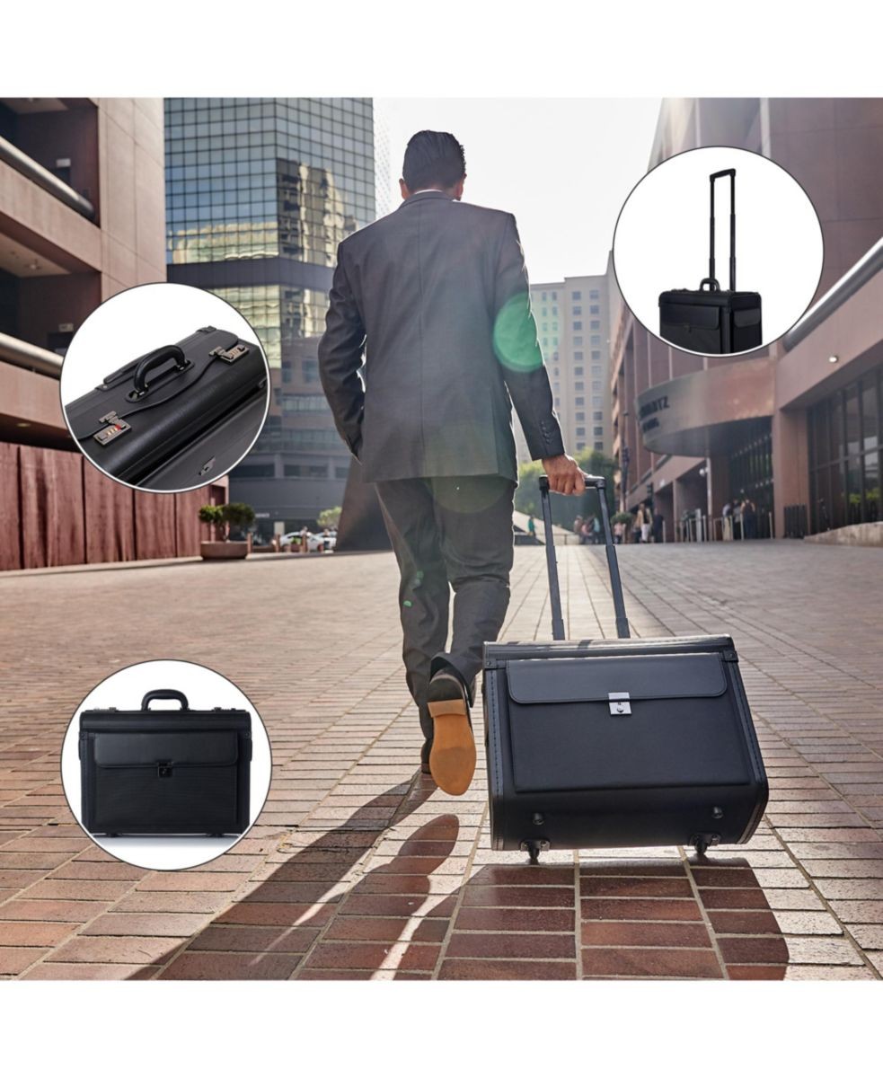 19" Wheeled Briefcase Rolling Case Sales Sample Pilot Lawyer Attache ...
