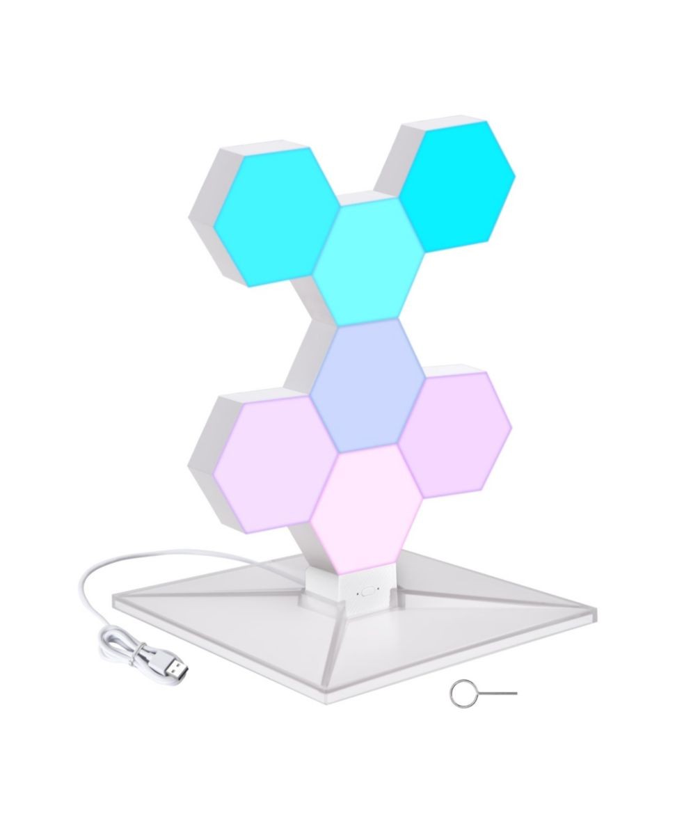 7 Packs Hexagon Smart Light Modular LED Voice Control WIFI Decor Bar ...