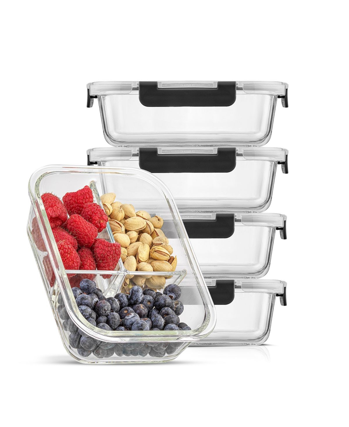 3-Sectional Set of 5 Glass Food Storage Containers Deals and Price ...