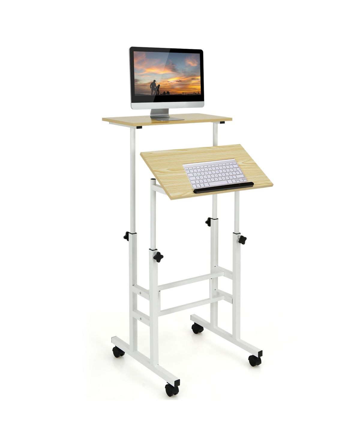 Height Adjustable Mobile Standing Desk with Tiltable Desktop & 2 ...