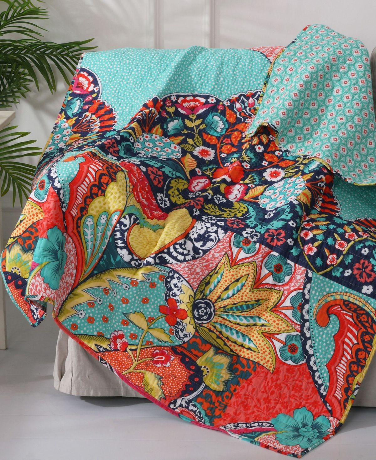 Jules Floral Reversible Quilted Throw, 50" x 60" Deals and Price ...