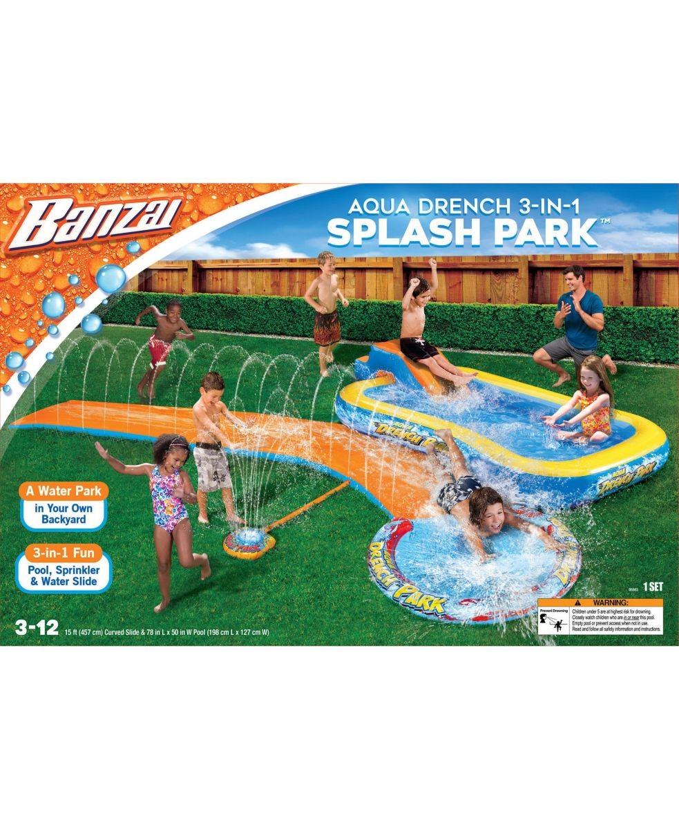 Banzai Aqua Drench 3-in-1 Splash Park with Pool, Sprinkler and ...
