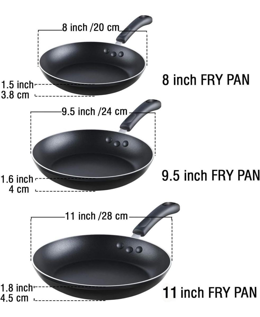Basics Nonstick Saute Skillet Fry Pan 3-Piece Set, 8 inch/9.5-Inch/11 ...