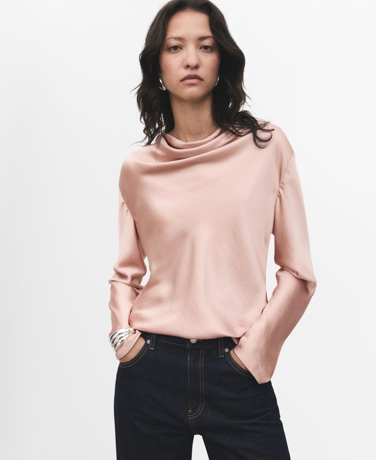Women's Draped Neck Satin Blouse Deals and Price History at JoinHoney ...