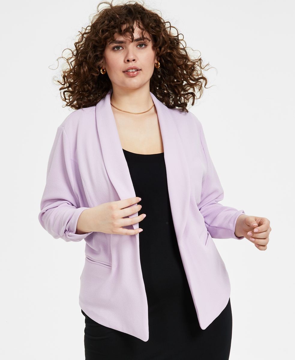 Trendy Plus Size Knit Drape-Front Blazer, Created for Macy's Trendy ...