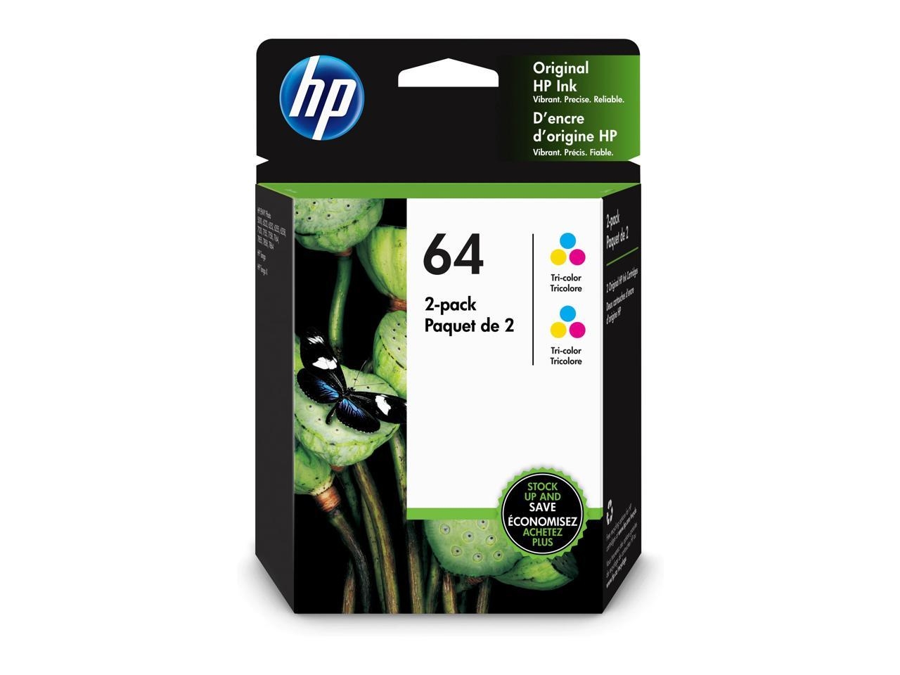 HP 64 2-pack Tri-color Original Ink Cartridges, ~165 pages, 6ZA55AN#140 ...