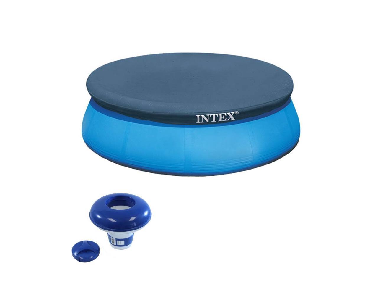 Intex 8 Foot Above Ground Pool Round Cover Tarp & 7' Floating Chlorine ...