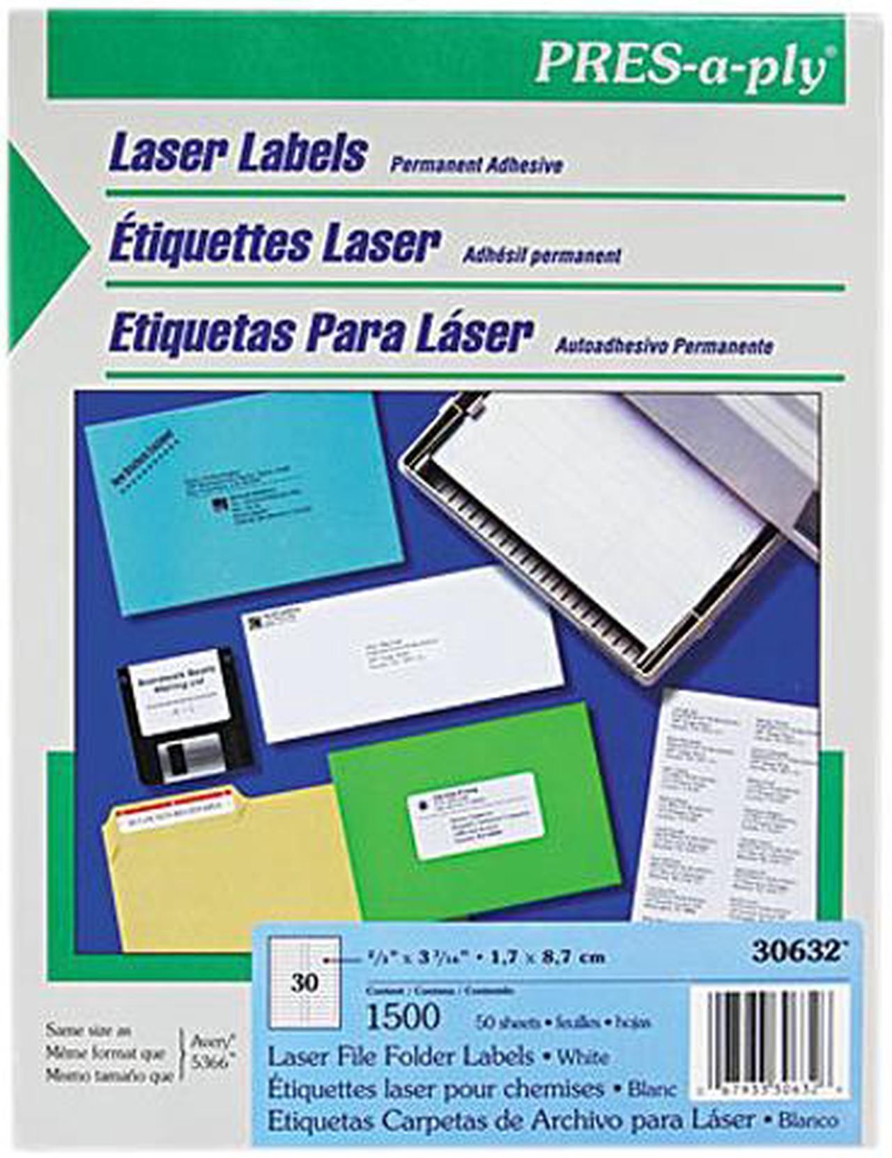 Avery 30632 Pres-A-Ply Laser File Folder Labels, 2/3 x 3 7/16, White ...