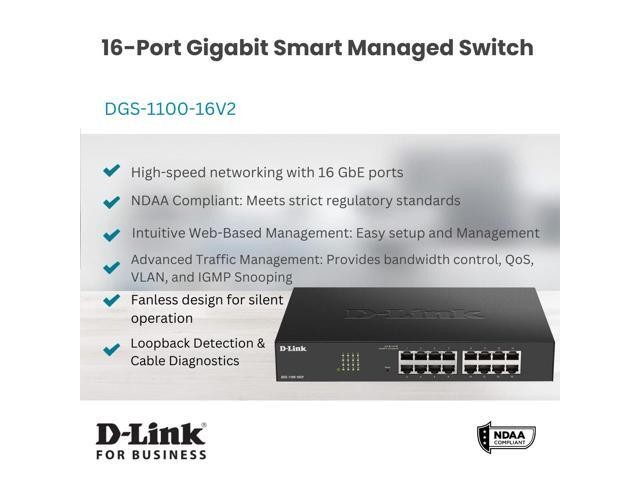 D-Link 16-Port Gigabit Smart Managed Switch | Web Managed | Cable ...