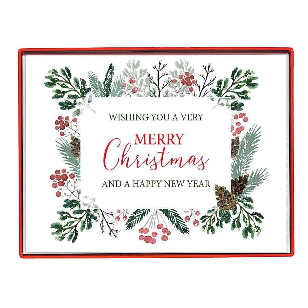 Graphique Holiday Boxed Cards, 5"" x 7"", Merry Christmas Greens, Pack ...