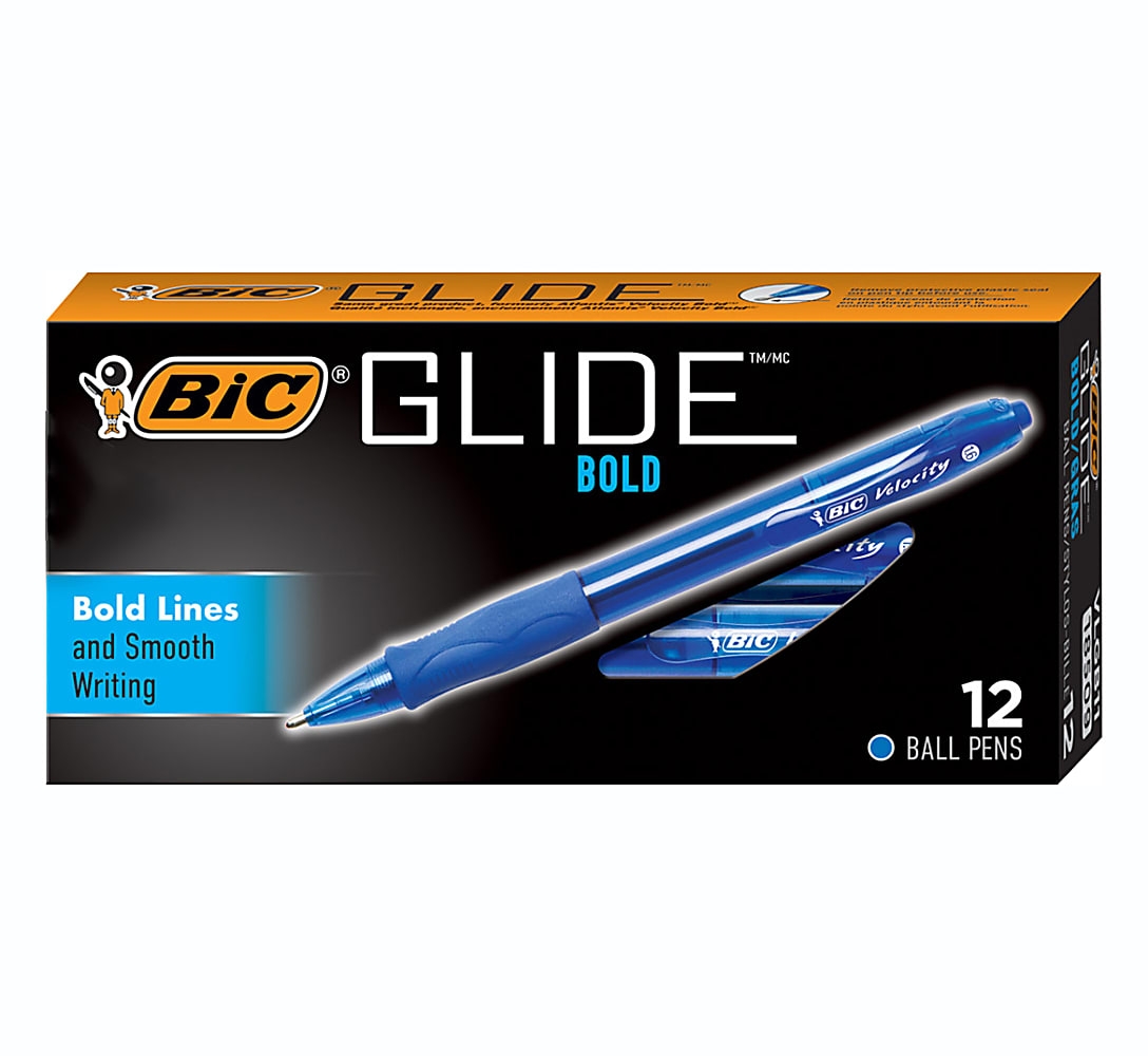 BIC® Glide Bold Ballpoint Pens, Bold Point, 1.6 mm, Translucent Barrel ...