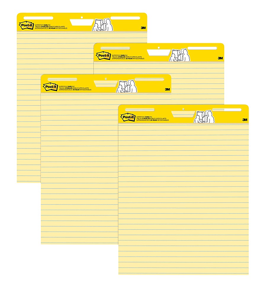 Post-it® Super Sticky Easy Pads, 25"" x 30"", 4 Pads, 30 Sheets/Pad ...