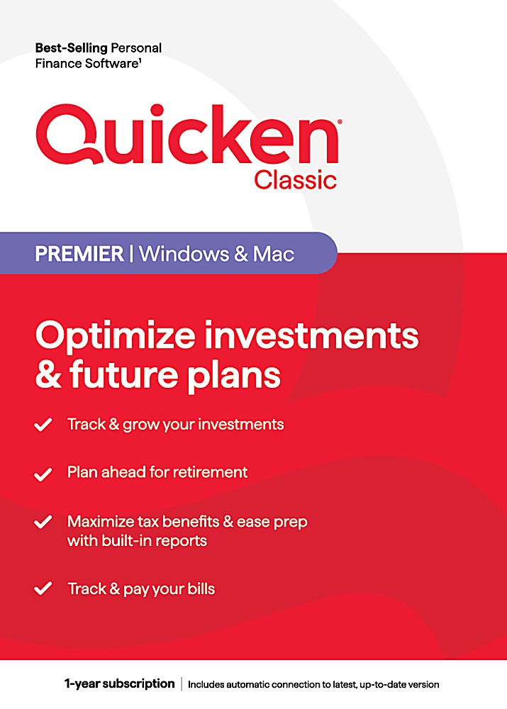 Quicken® Classic Premier, 1-Year Subscription, Windows®/Mac, Product ...