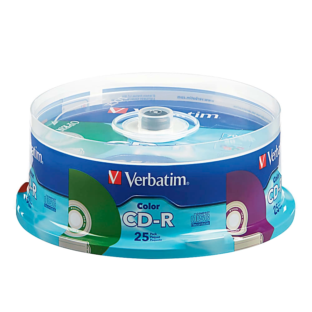 Verbatim CD-R Recordable Media Discs, Assorted Colors, Pack Of 25 Discs ...