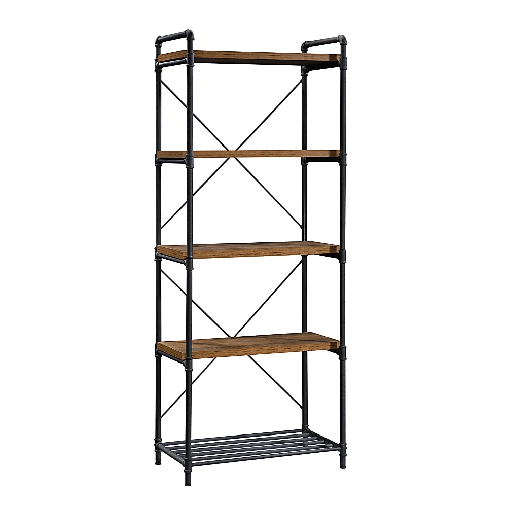 Sauder® Iron City 76""H 5-Shelf Bookcase, Checkered Oak/Dark Industrial ...