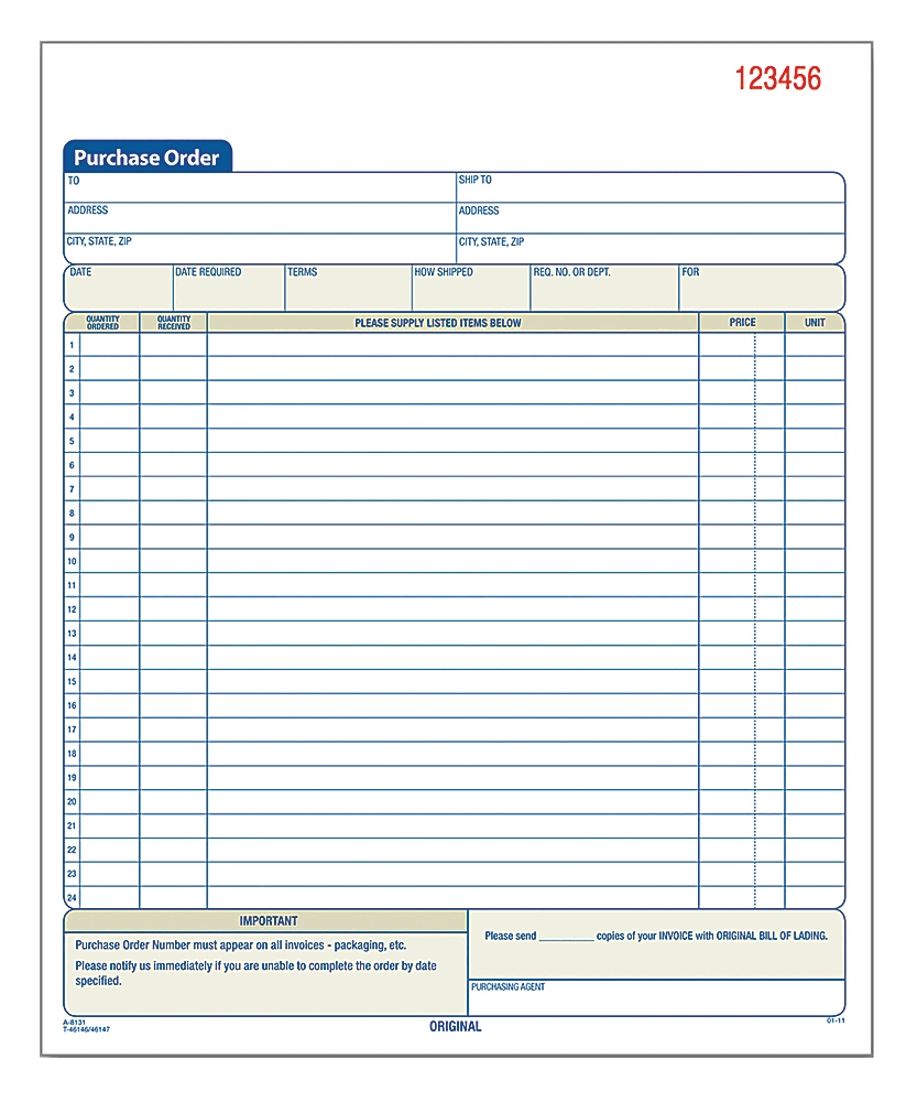 Adams® Carbonless Purchase Order Book, 8 3/8"" x 10 11/16"", 3-Part, 50 ...