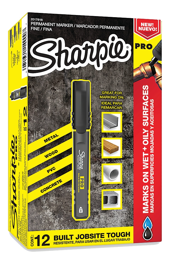 Sharpie® PRO Permanent Markers, Fine Point, Black/Gray Barrel, Black ...