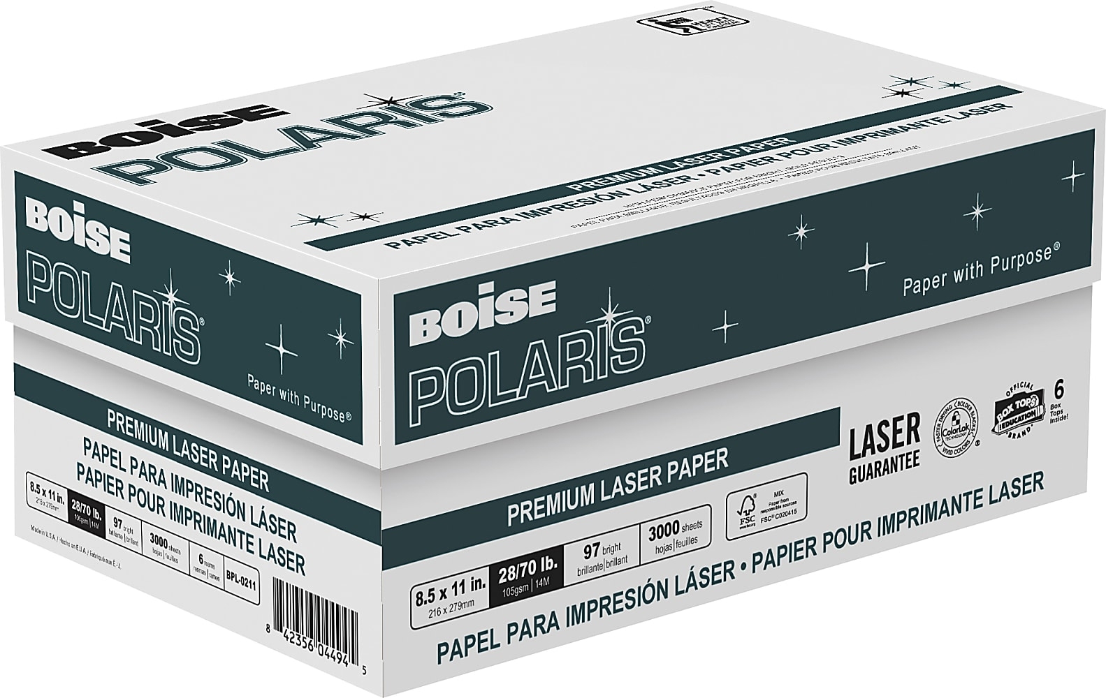 Boise POLARIS® Premium Laser Paper, 6 Reams, White, Letter Size (8 1/2 ...