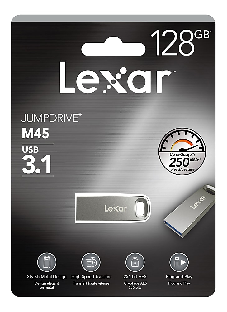 Lexar® JumpDrive® M45 USB 3.1 Flash Drive, 128GB, Silver, LJDM45 ...