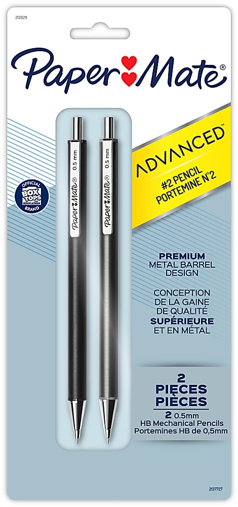 Paper Mate® Advanced Metal Barrel Mechanical Pencils, 0.7 mm, Gray ...