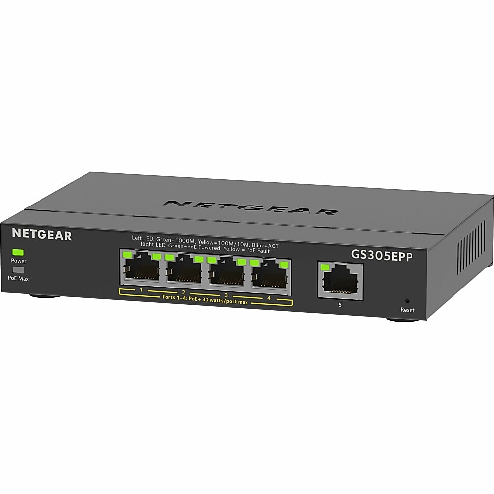 Netgear GS305EPP Ethernet Switch - 5 Ports - Manageable - 2 Layer ...